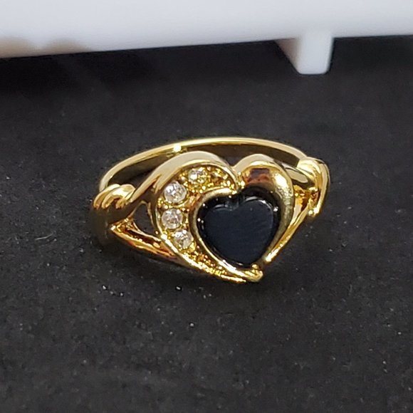Avon | Jewelry | Size 65 Gold Tone Avon Black Onyx Heart Ring Love ...